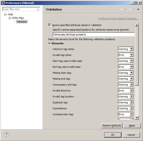 Html Warnings Of Valid Html5 Attributes In Eclipse Stack Overflow