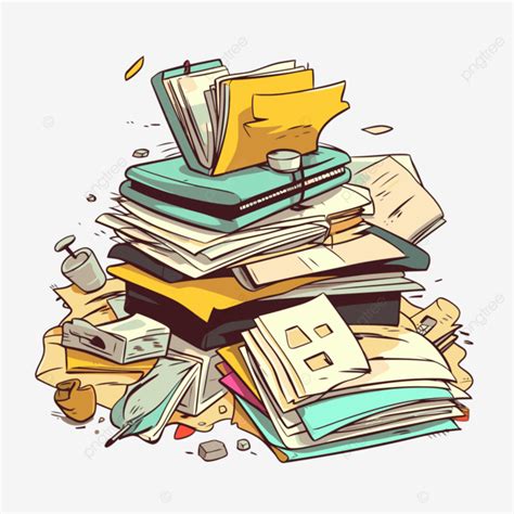 Gambar Kertas Kerja Clipart Timbunan Kertas Dan Buku Kartun Vektor