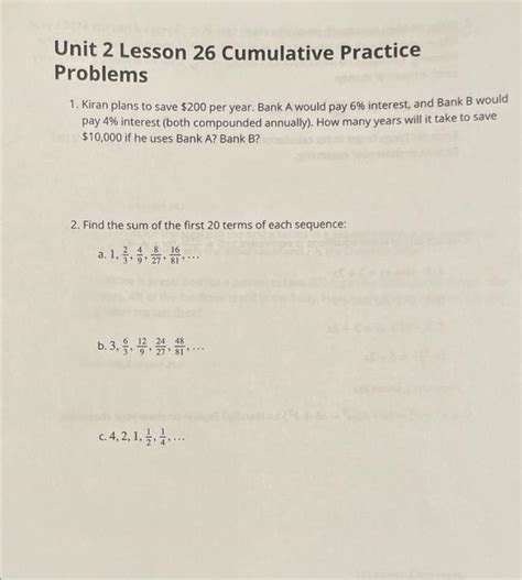 Solved Unit 2 Lesson 26 Cumulative Practice Problems 1