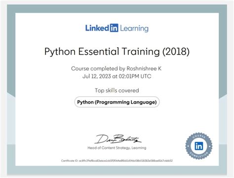 K Roshnishree On Linkedin Pythoncertificate Linkedinlearning