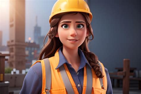 Premium Ai Image Engineer Young Cute Smart Brunette Girl Civil Worker