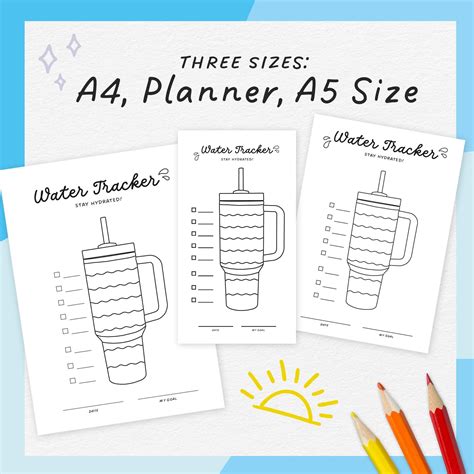 Cute Water Tracker For Bullet Journals Hydration Tracker Drink