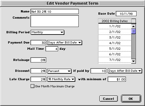 Vendor Payment Terms