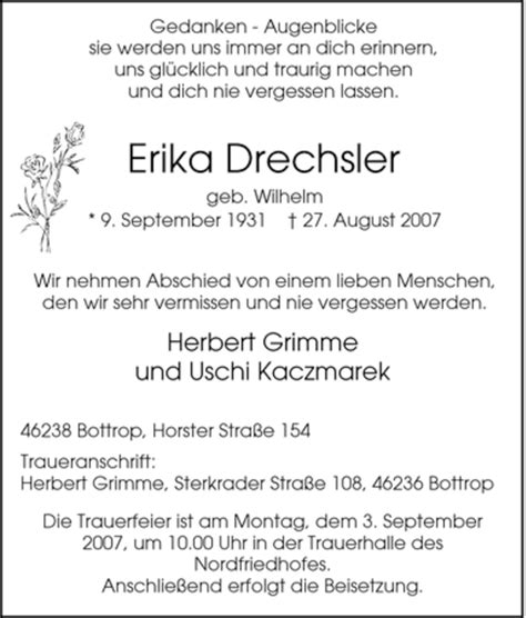 Traueranzeigen Von Erika Drechsler Trauer In Nrwde