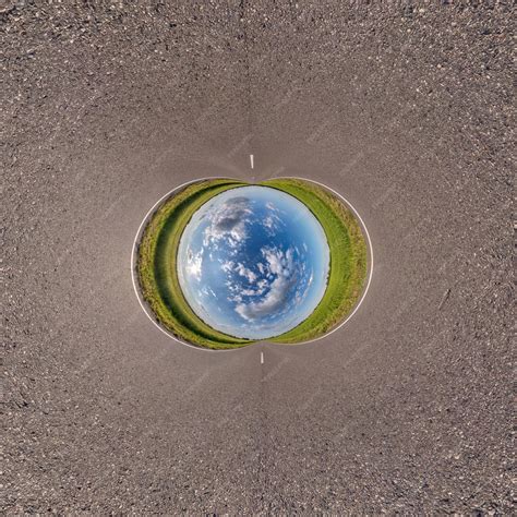 Premium Photo Blue Little Planet Ball Inversion Of Tiny Planet Transformation Of Spherical