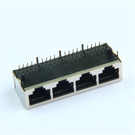 rj45网口连接器4口1 4母座8P8C无灯网络网线接口网络座子