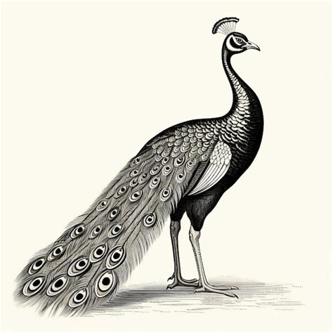Antique Style Peacock Illustration Monochromatic Realism In Himalayan