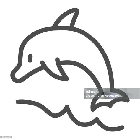 돌고래는 웨이브 라인 아이콘 여름 개념 흰색 배경에 돌고래 기호 점프 모바일 개념 및 웹 디자인에 대한 개요 스타일의 수생