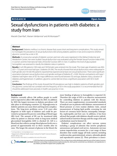 Pdf Sexual Dysfunctions In Patients With Diabetes A Study From Iran