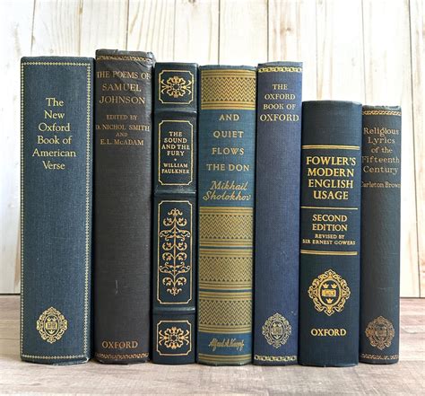 Vintage Blue Book Stack Ornate Gold Spines Shabby Shelf Decor Books For