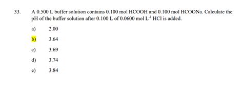 Solved A L Buffer Solution Contains MolHCOOH Chegg