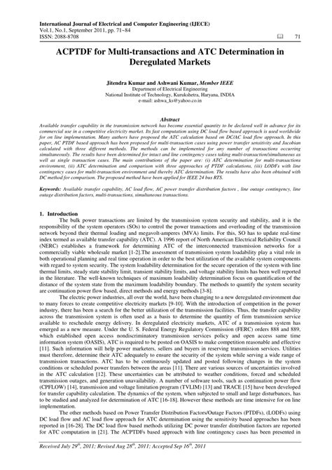 Pdf Acptdf For Multi Transactions And Atc Determination In Deregulated Markets