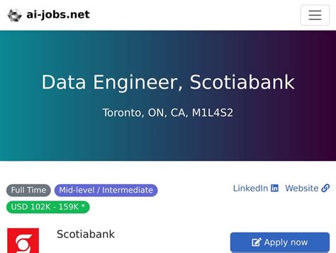 Hiring Data Engineer Scotiabank In Toronto On Ca M1l4s2 Raimljobs
