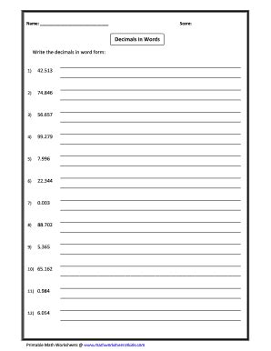 Write Decimals In Word Form Fill And Sign Printable Template Online