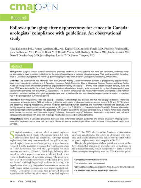 Pdf Follow Up Imaging After Nephrectomy For Cancer In Canada