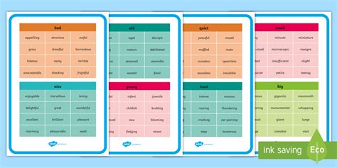 Alternative Adjectives Vocabulary A4 Display Poster Alternative