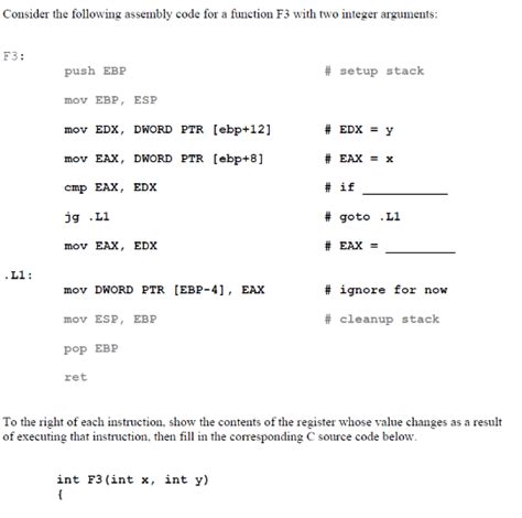 Solved Consider The Following Assembly Code For A Function Chegg Com