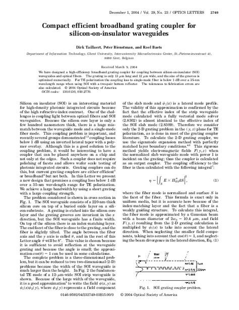 Pdf Compact Efficient Broadband Grating Coupler For Silicon On