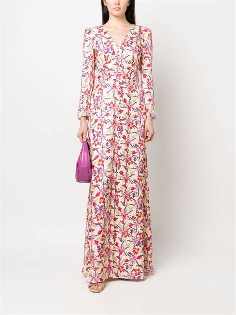 Saloni Vestido Longo Com Estampa Floral Farfetch Em 2023 Vestido De