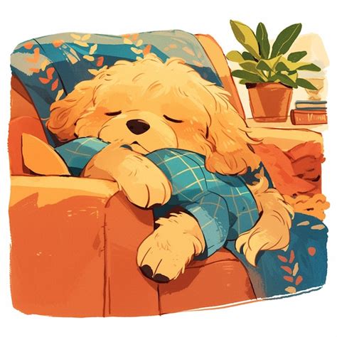 Cockapoo Snuggling On A Couch Premium Ai Generated Vector