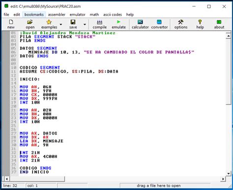David Alejandro Mendoza Mart Nez Practicas En Emu Y Turbo Assembler Feb