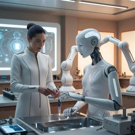 Human and Robot Collaboration in a Futuristic Laboratory | Premium AI ...