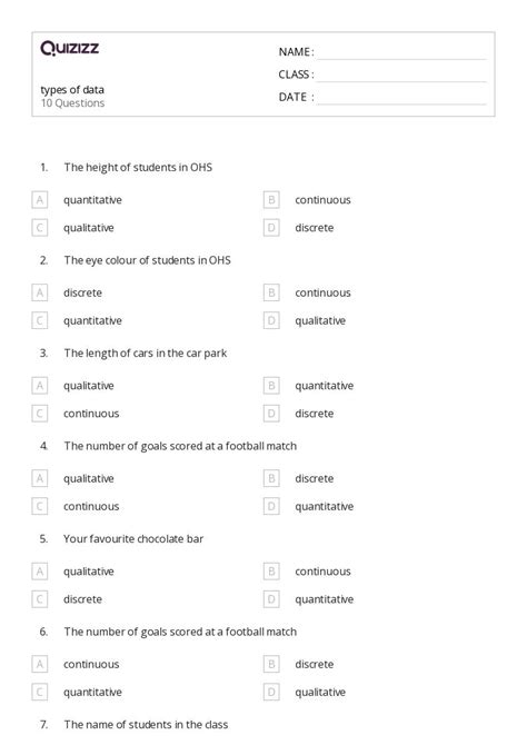 Organizing Data Worksheets For Th Year On Quizizz Free Printable