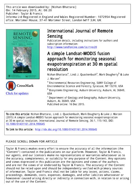 Pdf A Simple Landsatmodis Fusion Approach For Monitoring Seasonal