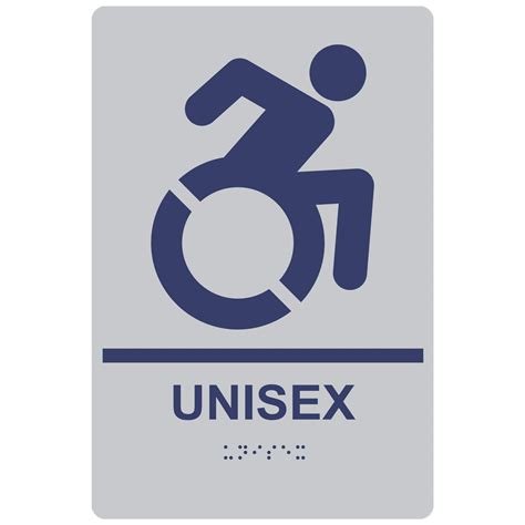 Silver Unisex Restroom Braille Sign With Dynamic Accessibility Symbol