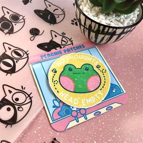 No Thoughts Head Empty Cute Frog Holographic Sticker For Laptop