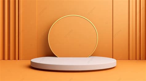 사진 배경에 밝은 주황색 3d 평면도가 있는 미니멀한 럭셔리 골드 제품 디스플레이 실린더 연단 금 추상 황금 추상 럭셔리