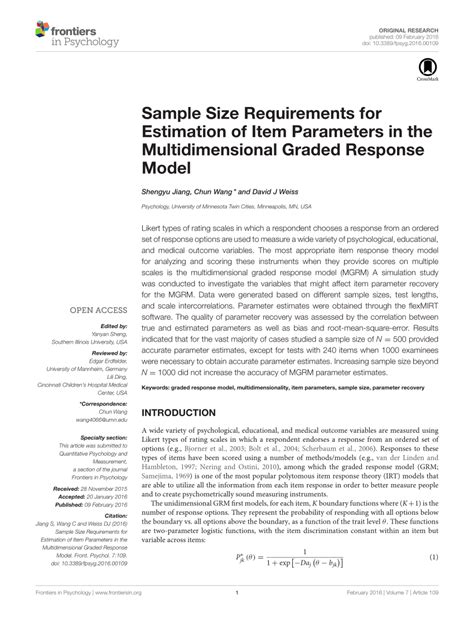 Pdf Sample Size Requirements For Estimation Of Item Parameters In The Multidimensional Graded