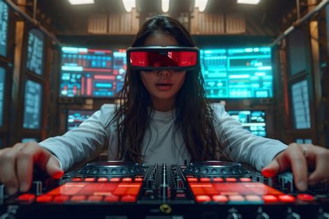 Mujer De Talla Media Dj Con Gafas De Realidad Aumentada Foto Gratis