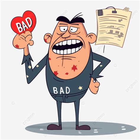 Bad Grades Vector Sticker Clipart Cartoon Man Holds A Bad Sign And A