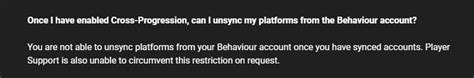 ¿ how can you remove cross account progression from play in behaviour