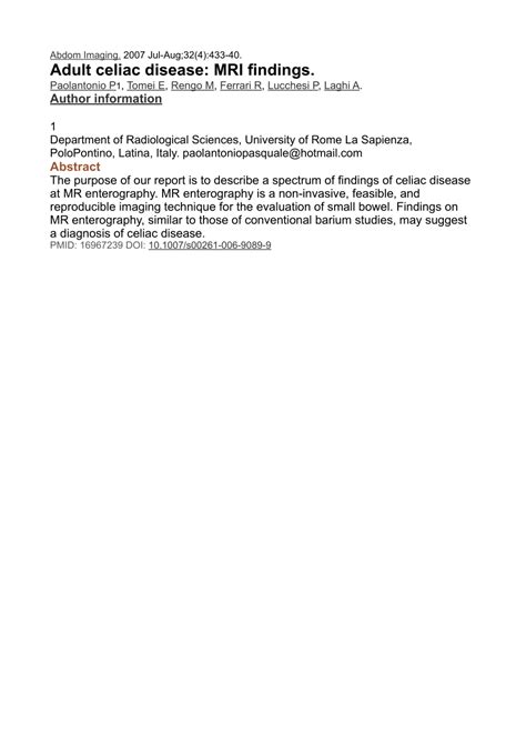 Pdf Adult Celiac Disease Mri Findings