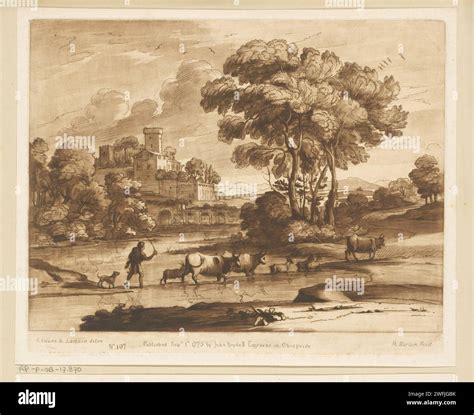 Landscape With City On A Hill And Cattle Driver Crossing River Richard