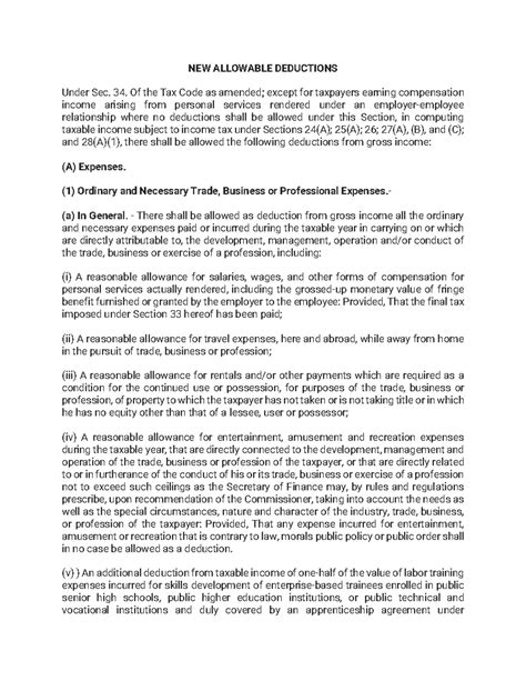 New Allowable Deductions New Allowable Deductions Under Sec 34 Of