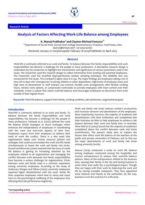 Pdf Analysis Of Factors Affecting Work Life Balance Among Employees