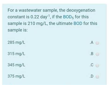 Solved For A Wastewater Sample The Deoxygenation Constant