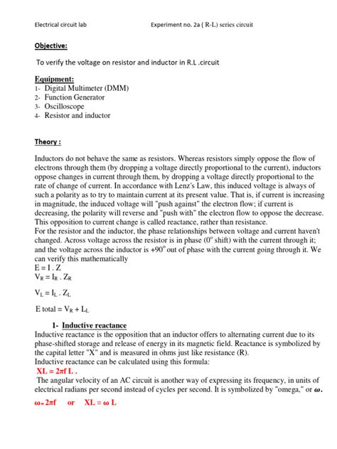 R L Series Circuit Pdf Electrical Impedance Inductor