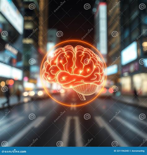 Artistic Glowing Circular Brain Hologram With Machine Learning And