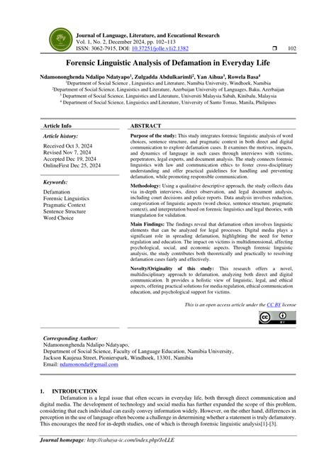 Pdf Forensic Linguistic Analysis Of Defamation In Everyday Life