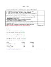 Lab 5 Docx Lab 5 Lists Using Only Material Covered In The Lectures