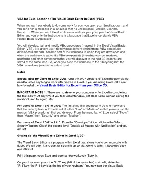 vba for excel pdf visual basic for applications microsoft excel