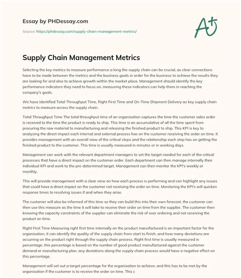 Supply Chain Management Metrics