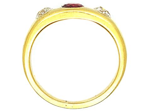 Victorian 18ct Gold Rub Over Set Three Stone Ruby And Diamond Ring Ajc