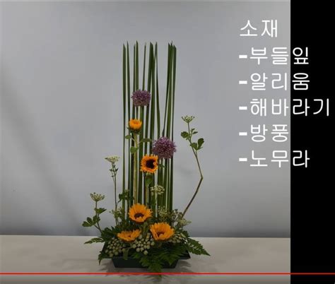 5 8월 부들 알리움 해바라기 방풍 노무라 작은 꽃꽂이 간단한 꽃꽂이 꽃꽂이