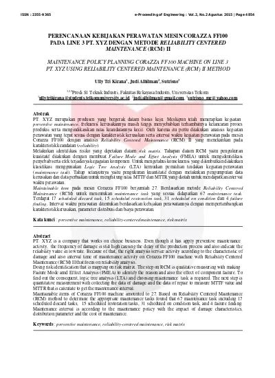 Keywords Preventive Maintenance Reliability Centered Maintenance