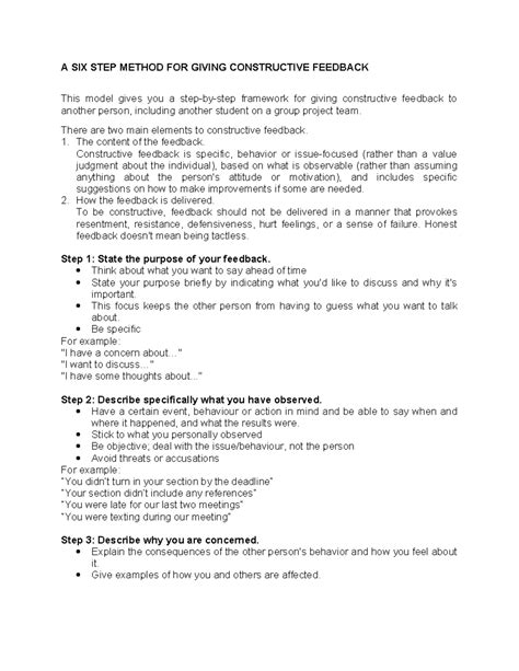 Six Step Model For Giving Constructive Feedback A Six Step Method For Giving Constructive